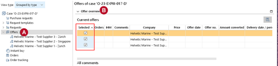 Offer overview and order splitting